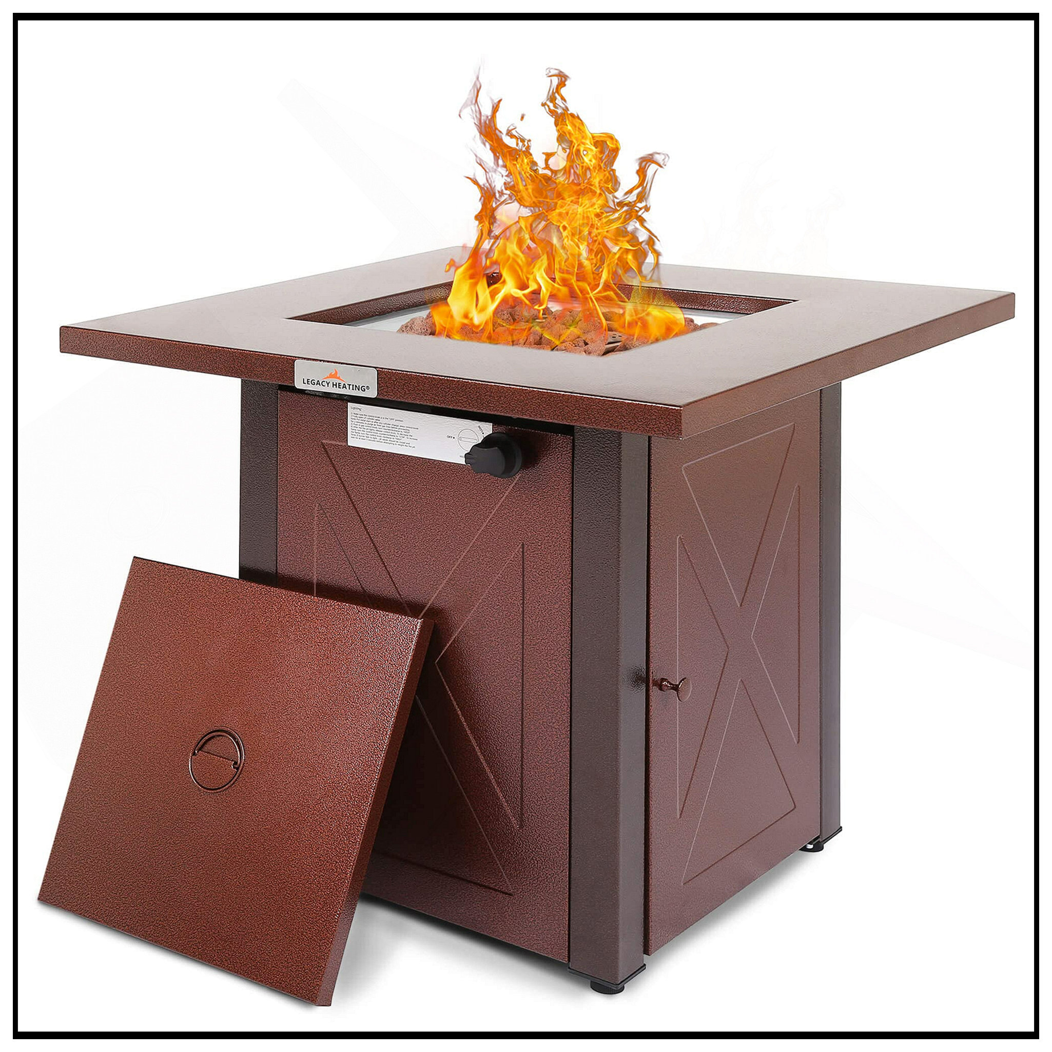 REDmintss Durable 28" 50000 BTU Outdoor Propane Gas Fire Pits Table, Square Texture Outdside ...